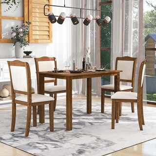 5-Piece Simple Dining Set With Wood Rectangular Table and 4 Upholstered ...