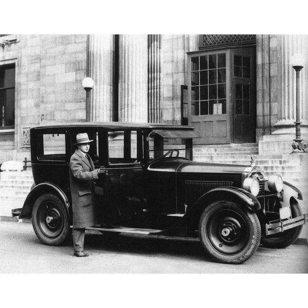 Salesman displays a Packard car Black and White Gallery Wrapped Canvas ...
