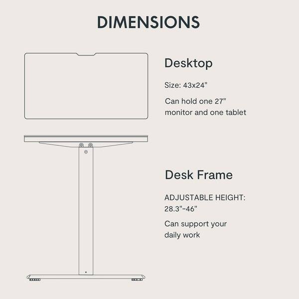 Standing Desk Adjustable Height w/ Whole Piece Desk Board 43 x 24 ...