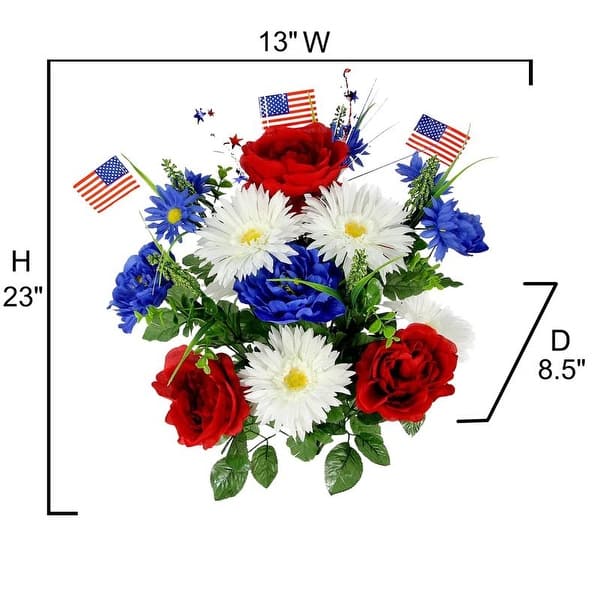 18 Stems Faux Peony Daisy fillers Mixed Flower Bush w/American Flags ...
