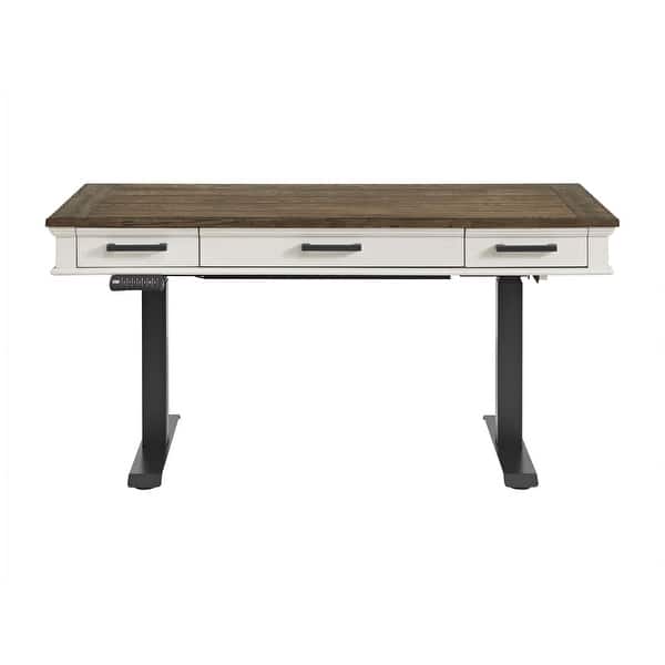 Drake Home Office 60" Wide Lift Desk, Rustic White & French Oak - On ...