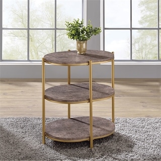 Renton 3-Tier Oval Table with Brown Stone Shelves and Soft Gold Frame ...