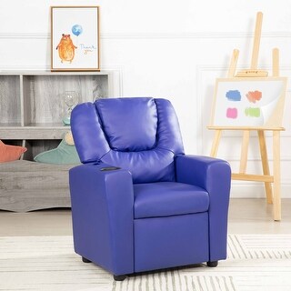 Kids Push Back Recliner Chair with Headrest, Footrest & Cup Holders ...