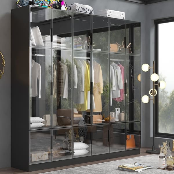 Modular Wardrobe with Elegant Glass Showcase Armoires Closet Cabinet ...