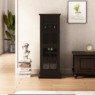 Glass Door Wine Cabinet with 3-Layer Design, Drawer, and X-Shaped Wine ...