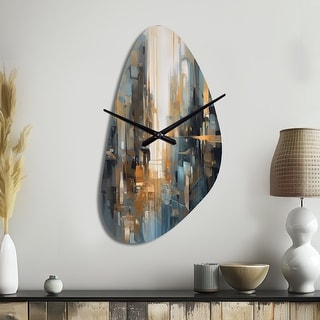 Orange Blue Geometric Blend - Abstract Minimalism Large Wall Clocks ...