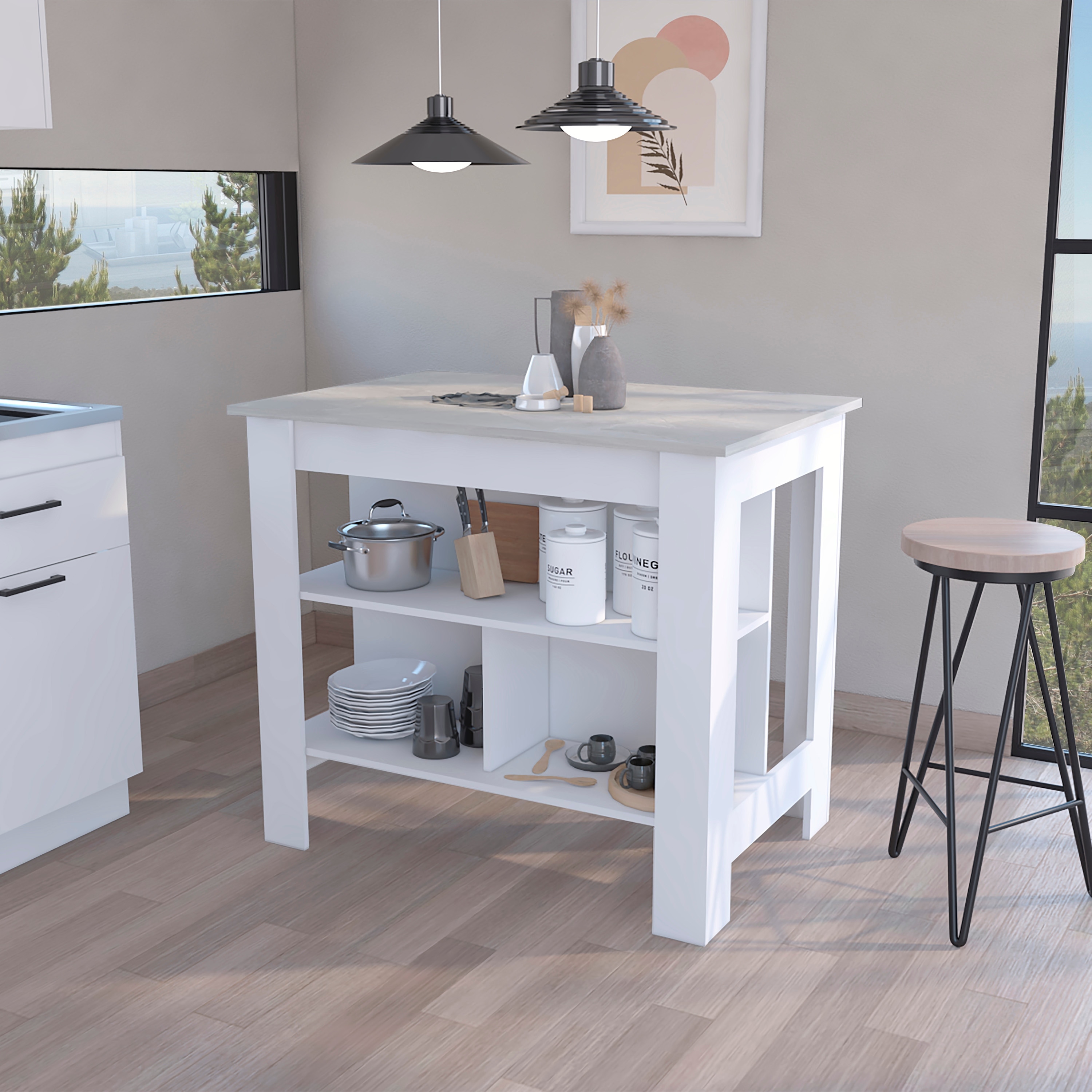 Kitchen Island with Four Legs, Three Shelves - Bed Bath & Beyond - 39388080
