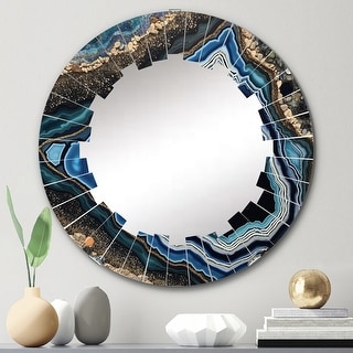 Designart "Teal Gold Geode Gems" Stone Geode Modern Wall Mirror - Bed ...
