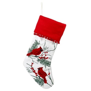Festive Red Cardinals on Pine Tree Branch Christmas Holiday Stocking ...