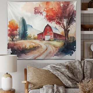 Designart 'Calm Red Barn In Spring VII' Barn Landscape Wall Tapestry ...