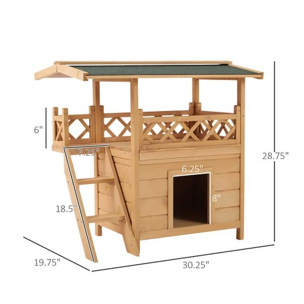 Pawhut Indoor and Outdoor Wood Dog House Shelter with Roof - Bed Bath ...