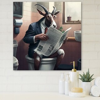 Designart 'Goat On Toilet Reading News' Animals Canvas Wall Art - Bed ...
