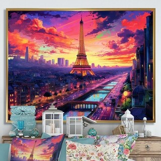 Designart "Paris Eiffel Tower Harmony II" France Framed Wall Art Living ...