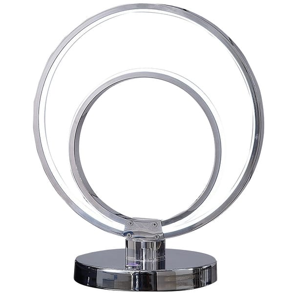 14 Inch Table Lamp, Modern Ring LED Light, Round Metal Base, Silver ...