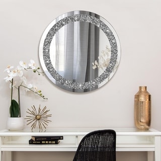 Round Wall Mirror Crystal Crush Diamond Mirror for Home Décor Accent ...