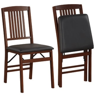 Gymax Set of 2 Dining Chairs Folding Kitchen Chair w/ Rubber Wood Legs ...