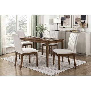 Wooden 5pcs Dining Set with Rectangular Dining Table and Upholstered ...