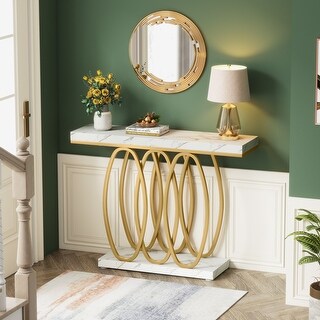 39" White Gold Console Table, Modern Entry TableLuxury Faux Marble ...