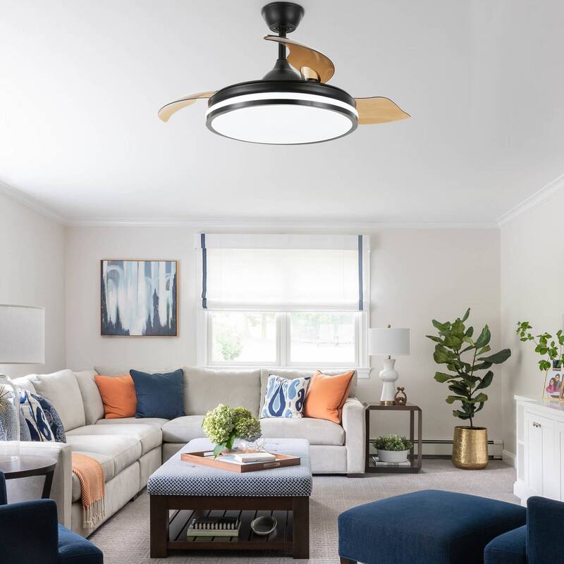 Cusp Barn 42 Inch Retractable Ceiling Fan with Lights and Remote 6 ...