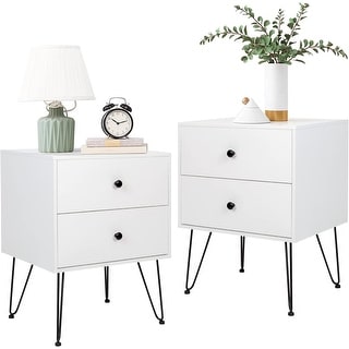 Nightstands Set of 2 White Bedside Table Large Sofa End Tables with ...