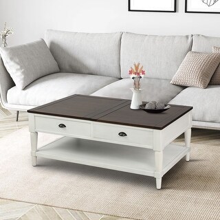 38 Inch Split Coffee Table with Drawer and Shelf, 2 Tone Wood Brown, Ivory - Bed Bath & Beyond ...