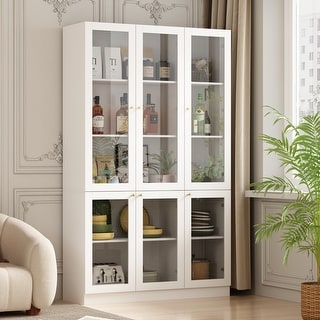 78.7"Tall Bookshelf Bookcase with 6 Glass Doors& 4 Shelves,White - 78.7 ...