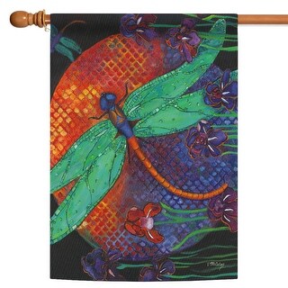 Green and Orange Twilight Dragonfly Outdoor House Flag 40" x 28" - Bed ...
