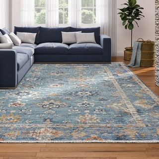 Dream Decor Rugs Remnier Gardenia Oushak Denim Blue Fringed Area Rug ...