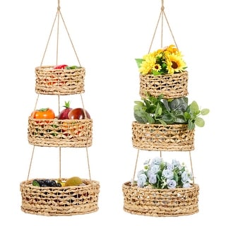 Natural Wicker Wove Hanging Vegetable Fruit Basket - Bed Bath & Beyond ...