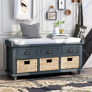 Rustic Storage Bench Solid Wood Entryway Bench with 3 Drawers and 3 ...