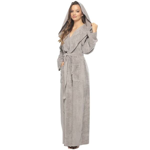 Women's Angel Stlyle Robe Ankle Long Hooded Turkish Cotton Bathrobe ...