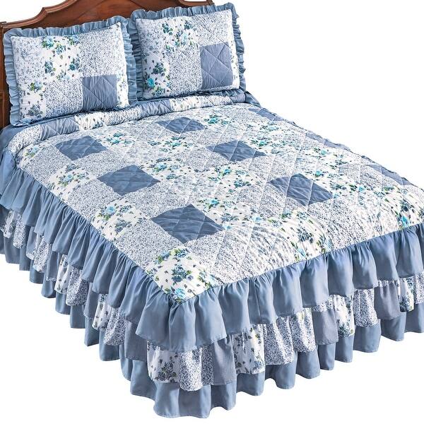 Hadley Triple Ruffle Floral Pattern Quilted Bedspread - Bed Bath ...