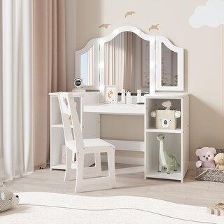 Small Vanity with Lights,Princess Makeup Vanity, Storage Cabinet - Bed ...