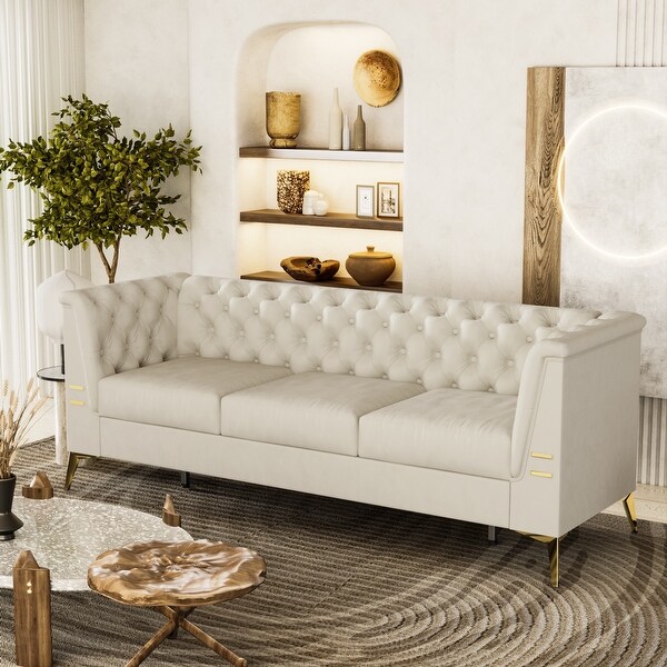 Victorian Style Velvet Sofa with Button Tufted Design Removable Cushions and Elegant Metal Legs Living Room Furniture Bed Bath Beyond 39793429