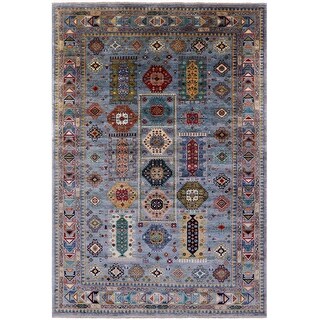 Golden Nile Blue Turkmen Ersari Hand Knotted Wool Rug - 6' 9" X 9' 9 ...