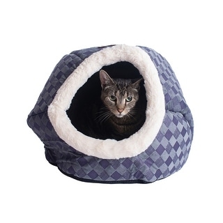 Cuddle Cave Cat Bed For Cats and Puppy Dogs, Blue Checkered - 19"(L ) x ...