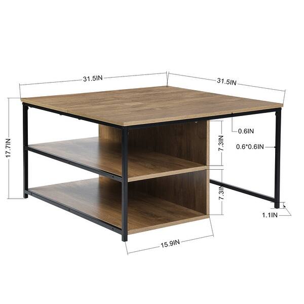 Square Wood Coffee Table with Open Storage Shelf and Metal Frame - Bed ...