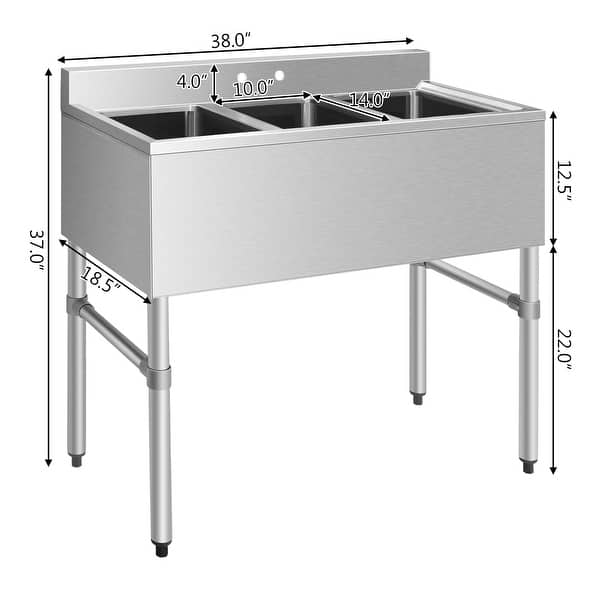 Stainless Steel Utility Sink with 3 Compartment Commercial Kitchen Sink ...