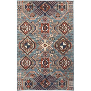 HomeRoots 5' X 8' Blue Red And Tan Abstract Power Loom Distressed Stain ...