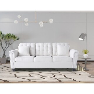 85.2" Flare Arm Sofa, 3-Seater Upholstered Sofa, Arms with Silver ...