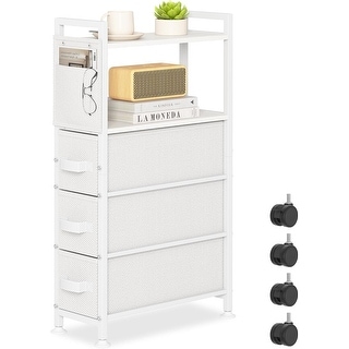 Slim 3-Drawer Nightstand with Wheels - Space-Saving Thin Side Table for ...