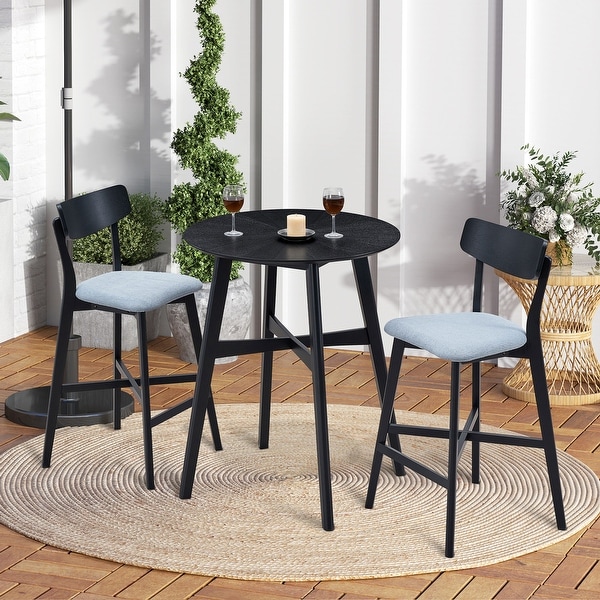 Round 3 Pcs Counter Height Wooden Dining Table Set with Bar Stools