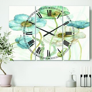 Designart 'Blue Cottage Flowers Drawing II' Cottage 3 Panels Large Wall ...