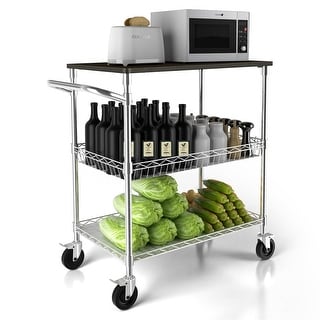 3 Tier Heavy Duty Rolling Utility Cart with Wood Top, NSF Certified ...