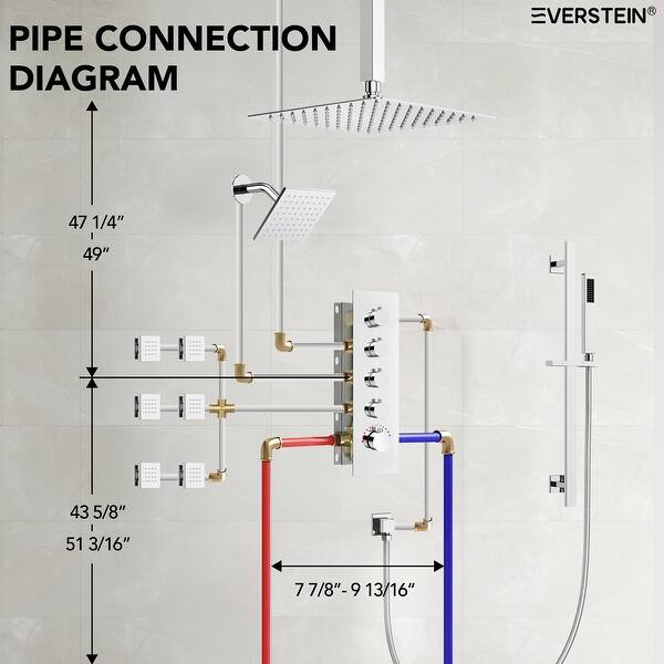 Thermostatic Rainfall Shower System with Handheld Spray, 16" & 6" Dual ...