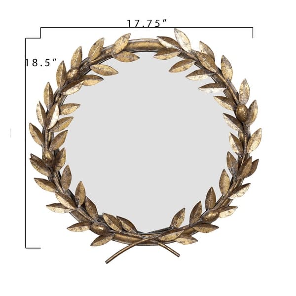 Round Antique Gold Metal Laurel Wreath Wall Mirror - Distressed Gold ...