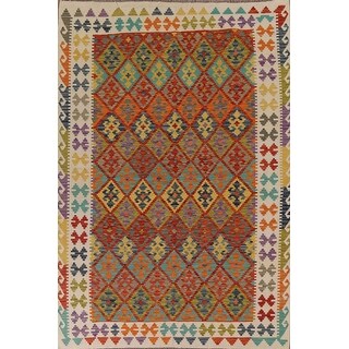 Kilim Multi-Color Area Rug Geometric Hand-woven Wool Carpet - 6'9" x 9 ...