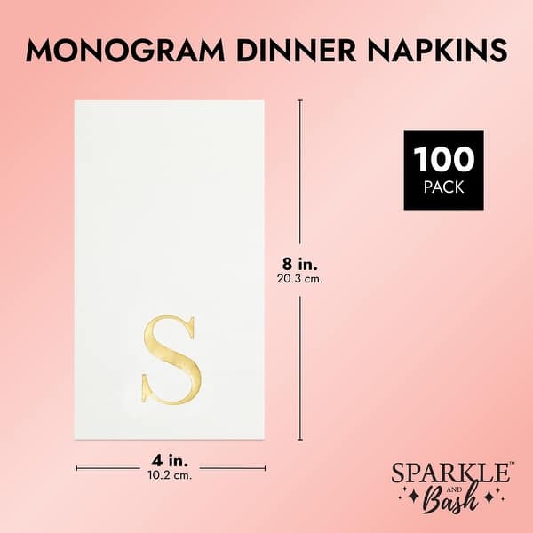 Gold Foil Initial Letter S White Monogram Paper Napkins (4 x 8 In, 100 ...