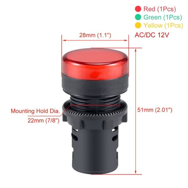 3Pcs Indicator Lights, Red &Green &Yellow LED, Flush Panel Mount 22mm ...
