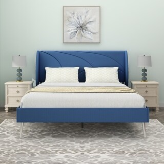 Navy Linen Upholstered Queen Bed - Bed Bath & Beyond - 37290485